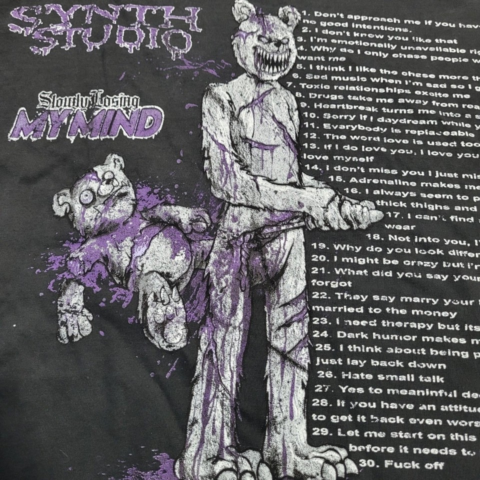 Synth Studios Losing My Mind Tee Vintage Washed Black Color Crew Neck ...