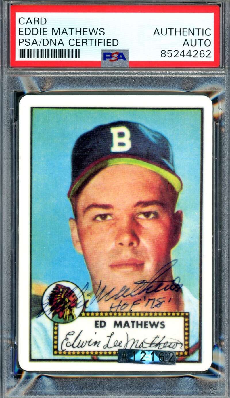 Eddie Mathews PSA DNA Signed Rare 1952 Topps Porcelain Rookie Autograph ...