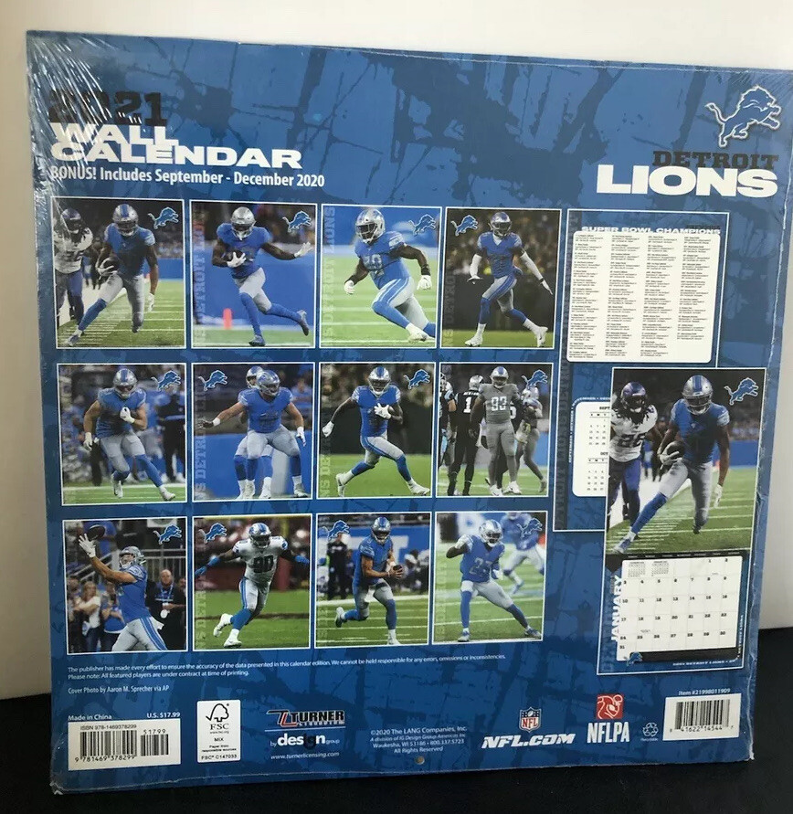 Detroit Lions 2021 12x12 Team Wall Calendar Licensed Product | eBay
