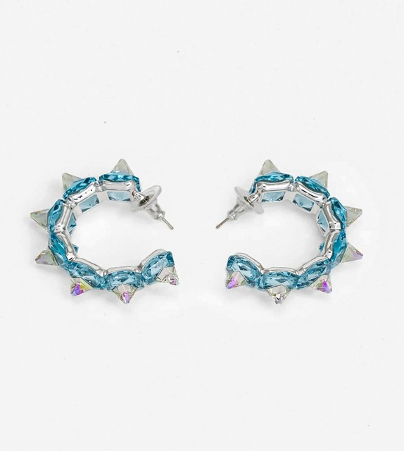 Swarovski Ortyx Pyramid Cut Rhodium Plated Crystal Hoop Earrings - Blue ...