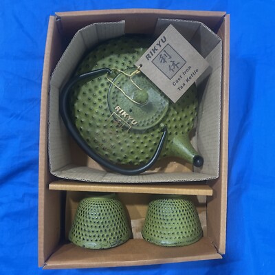 RIKYU CAST IRON TEA SET KETTLE AND 2 CUPS Brand New | eBay