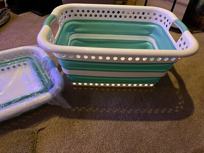 Rubber Collapsible Laundry Hampers, Green/White | eBay