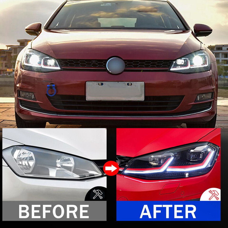 Full LED Projector Headlights For 2013-2018 MK7 VW Golf - RED ...