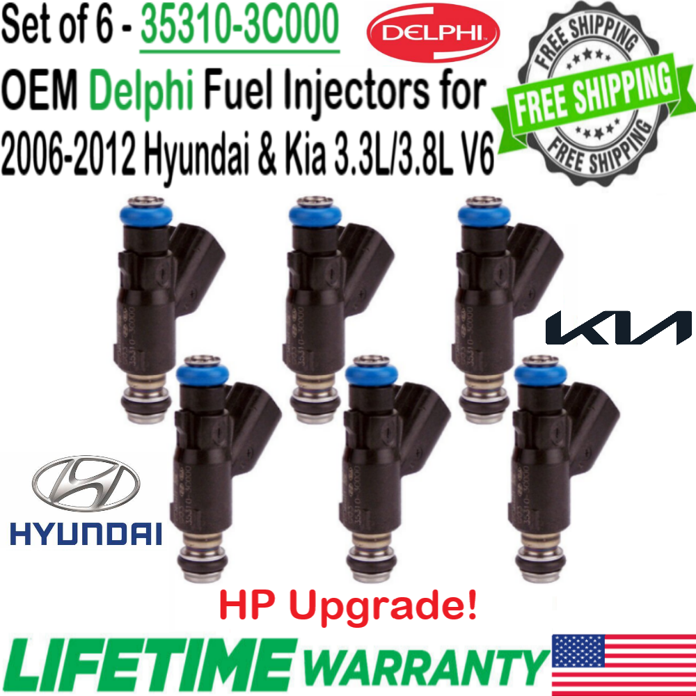 OEM 6/Pieces Delphi HP Upgrade Fuel Injectors For 2006-2010 Kia Sedona ...