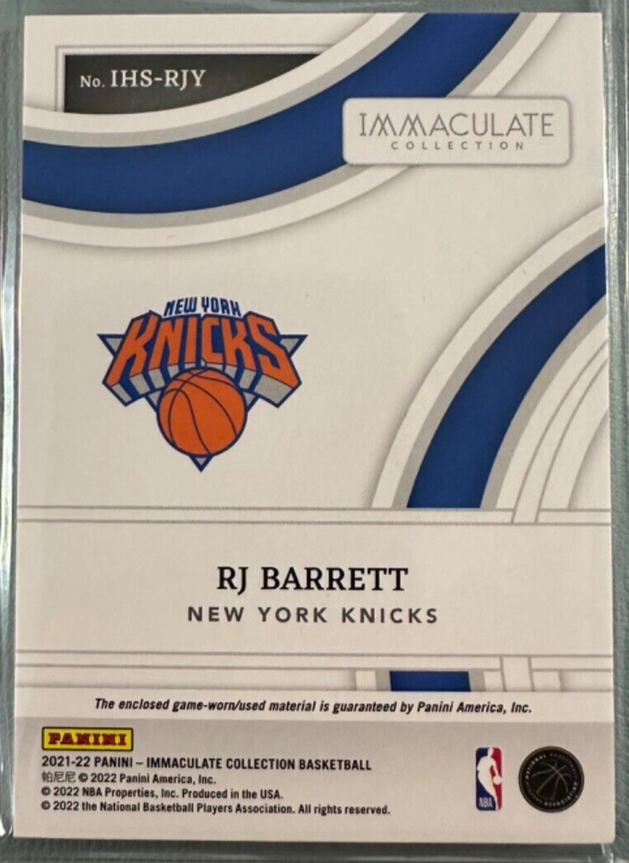 2021-22 Immaculate Collection Swatches Game-Worn/Used Patch RJ BARRETT ...