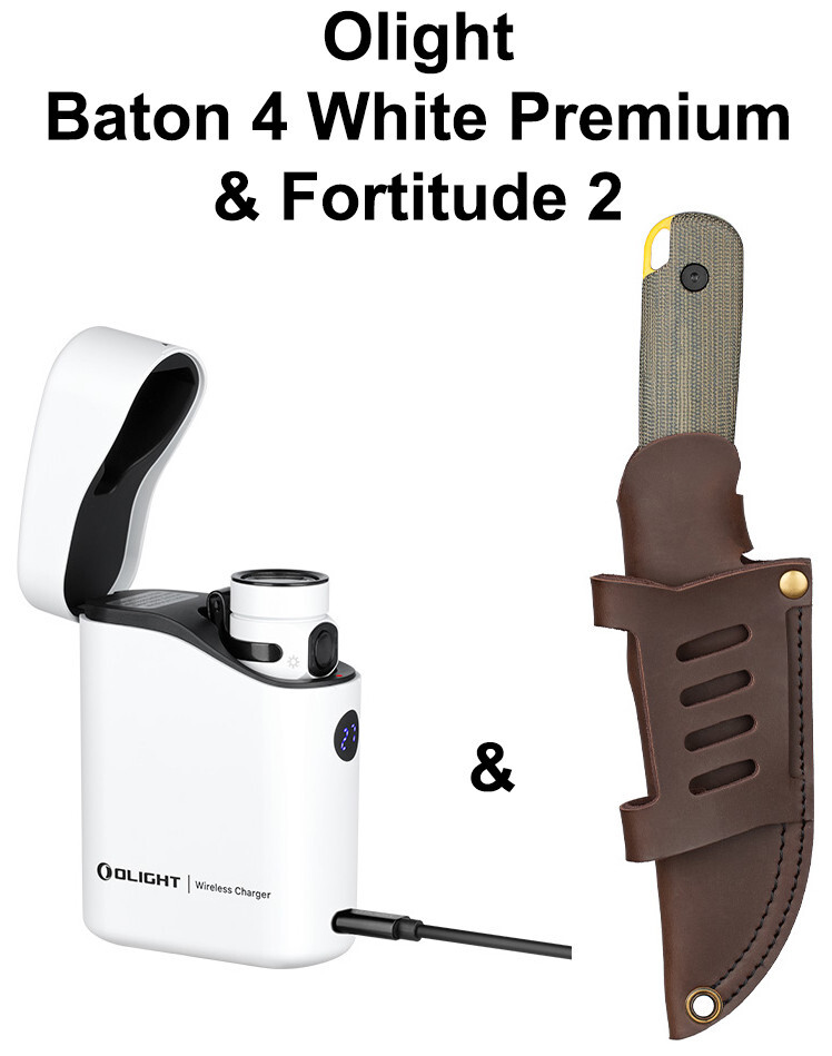 Olight Baton 4 Premium White Flashlight w/Charging Case & Fortitude 2 ...