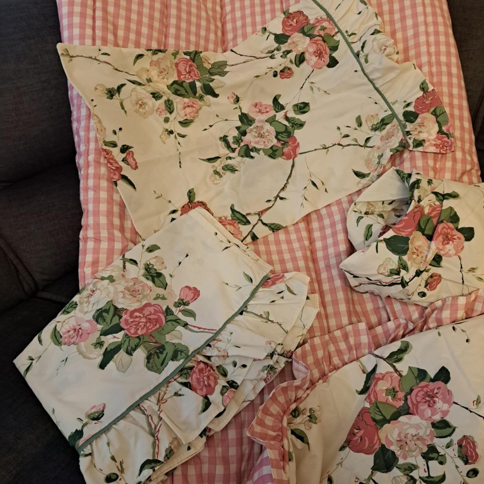 WAVERLY GARDEN ROOM TWIN COMFORTER SET ROSES & CHECKS VINTAGE 4 PIECES ...