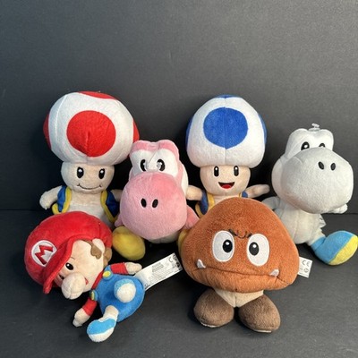 Super Mario Brothers Plush Lot 6 Baby Mario Gray Yoshi Mushroom Toad ...