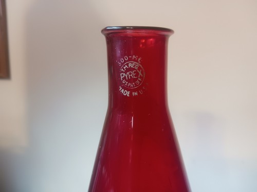 Vtg Pyrex Ruby Red Erlenmeyer Flask 500Ml Apothecary Scientific Made In ...
