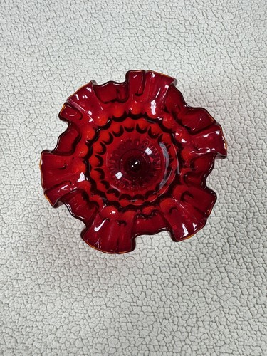 Vintage Fenton Ruby Red Glass Floral Pattern Ruffled Compote Candy Dish ...