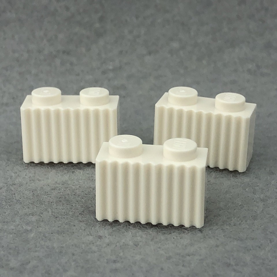 LEGO 2877 White Brick, Modified 1 x 2 with Grille / Fluted Profile (x3 ...