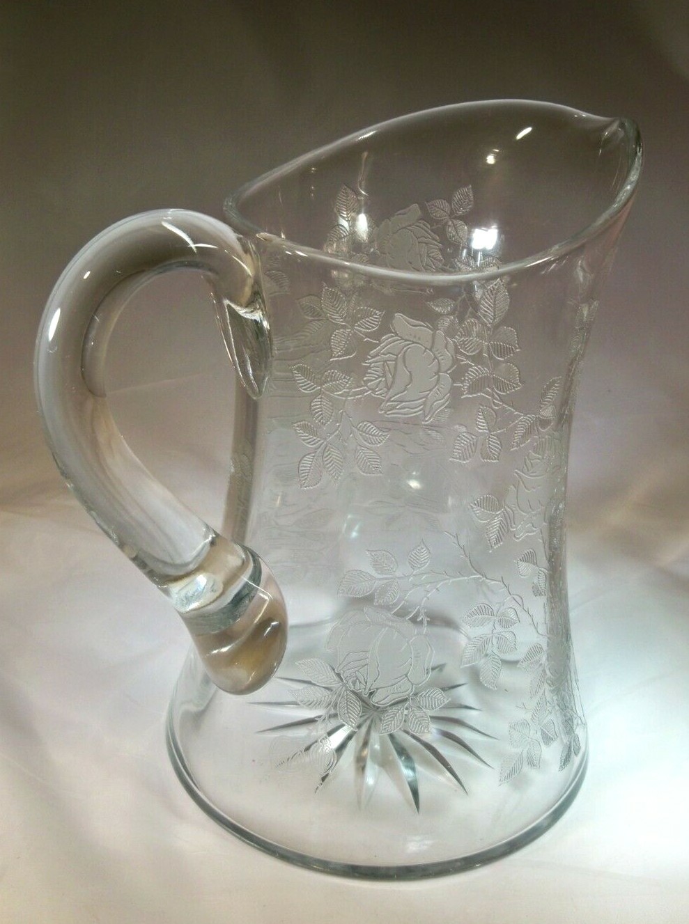 RARE TIFFIN GLASS CRYSTAL ROSES ETCH #107 8" TALL 2-QUART JUG or ...