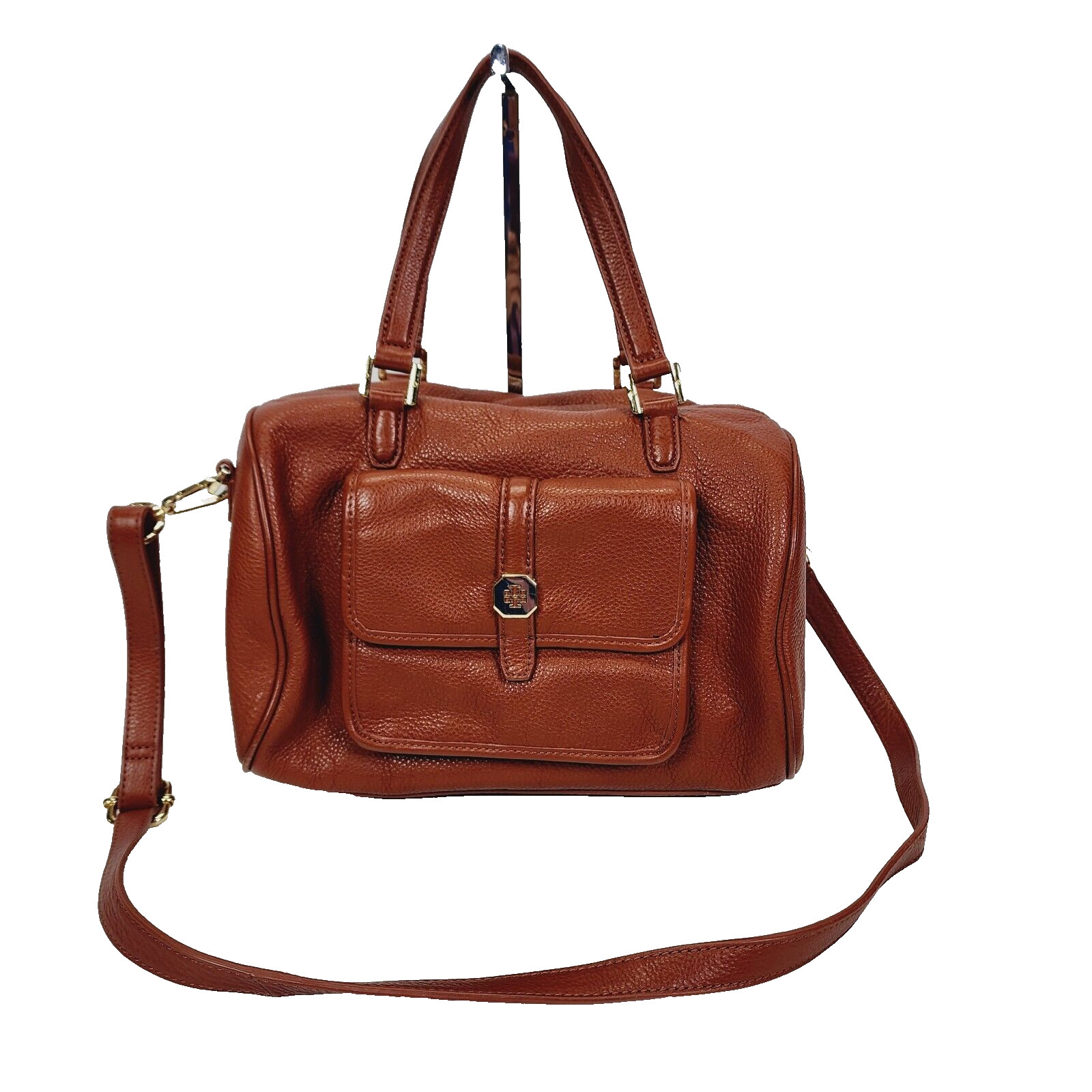 TORY BURCH Boston Whiskey Brown Leather Satchel Cross… - Gem