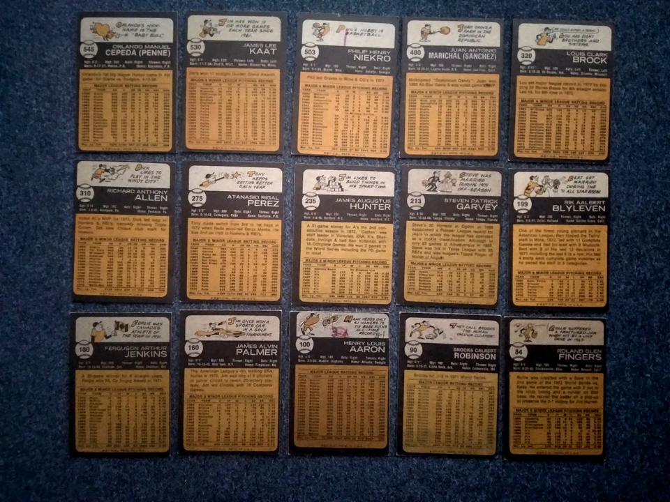 1973 Topps Aaron Brock Robinson Garvey Cepeda Hunter Palmer Baseball ...