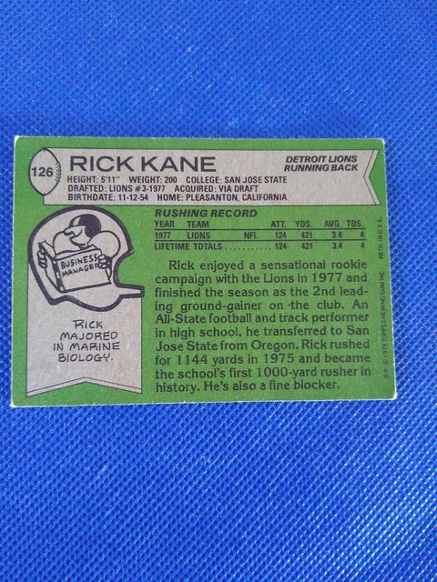 1978 Topps - #126 Rick Kane (RC) for sale online | eBay