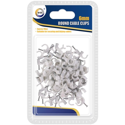 ROUND CABLE CLIPS Assorted/Small/Large White Wall Tacks Wire Cord Tidy ...
