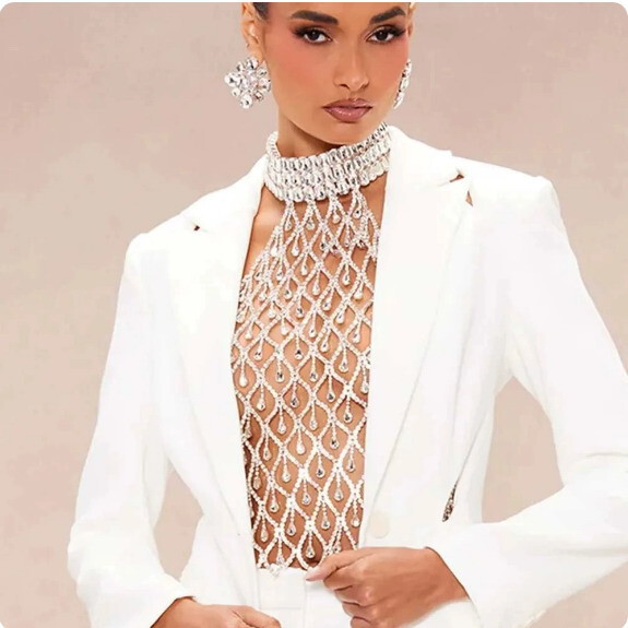 Women Rhinestone Chest Vest Luxury Droplet Tassel Party Metal Body ...