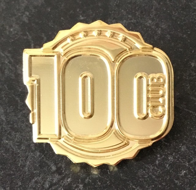 100 CLUB MERIT AWARD ATTENDANCE PIN BADGE - GOLD WE DONATE TO HELP THE ...