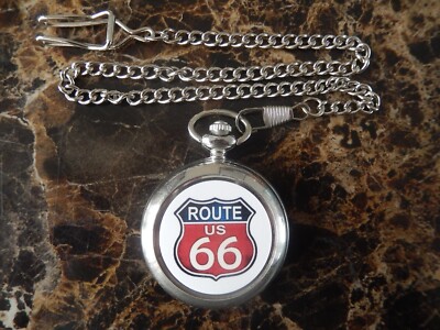 ROUTE 66 CHROME POCKET WATCH WITH CHAIN (NEW) | eBay