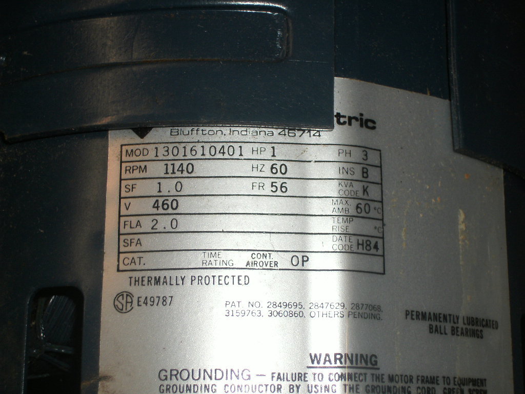 TRANE MOT01094/FRANKLIN ELECTRIC MOTOR 2701-0730-02-07 1HP 460V 3PH ...