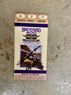 Jeff Gordon + Ray Evernham Signed Autographed 1994 Brickyard 400 Ticket ...
