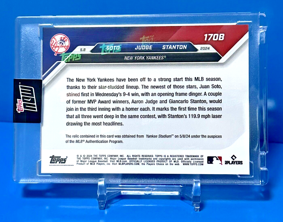 SOTO, JUDGE, STANTON 64/99 MLB 2024 TOPPS NOW Game-Used Base Relic Card ...