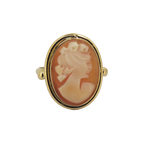 Classic Vintage 18ct Yellow Gold Cameo Carved Agate Portrait Ring Size ...