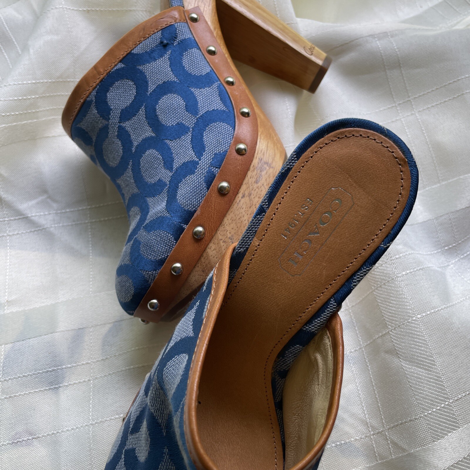 Coach Bacall Blue Wood Platform Heels Women's Size 5 … - Gem