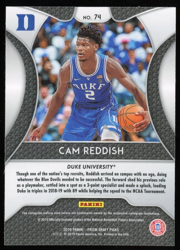 2019-20 Panini Prizm Draft Picks #74 Cam Reddish Base Rookie Duke Blue ...