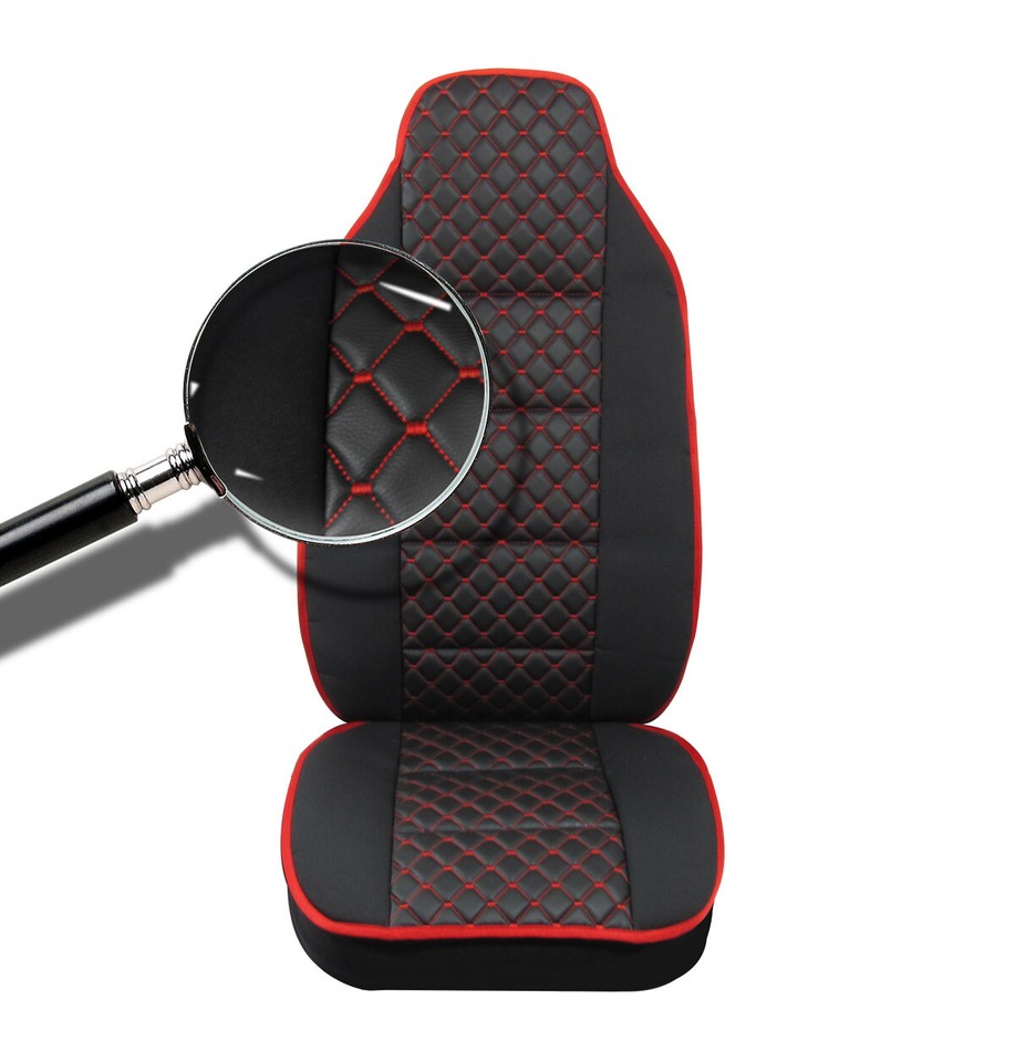 2X Red Stitch Leatherette & Fabric Seat Covers For Scania R 2009 Truck ...
