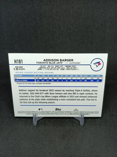 Addison Barger 2024 Topps Holiday RC ROOKIE H181 | eBay