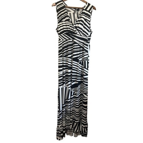 NEW DIRECTIONS Black White Geometric Print Maxi Dress V Neck Sleeveless ...