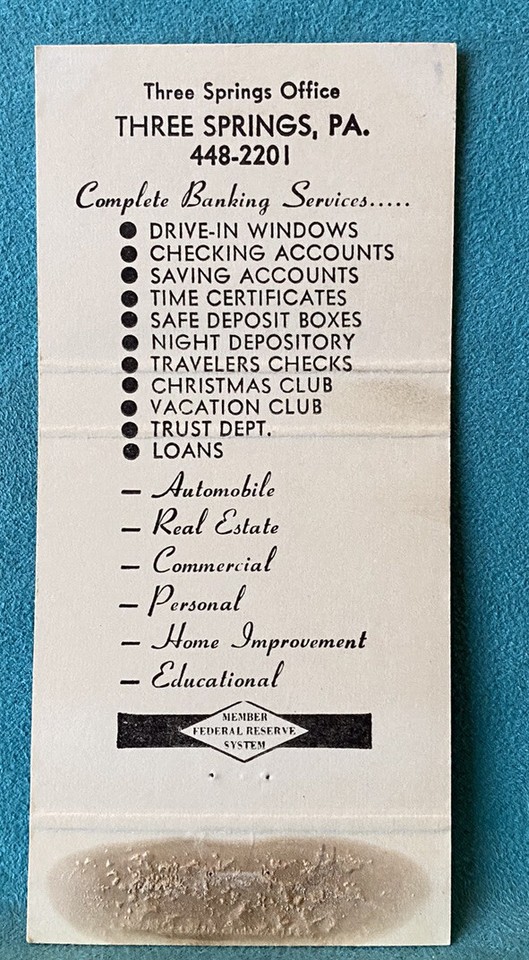 Matchbook Cover Union National Bank and Trust Company Huntingdon ...