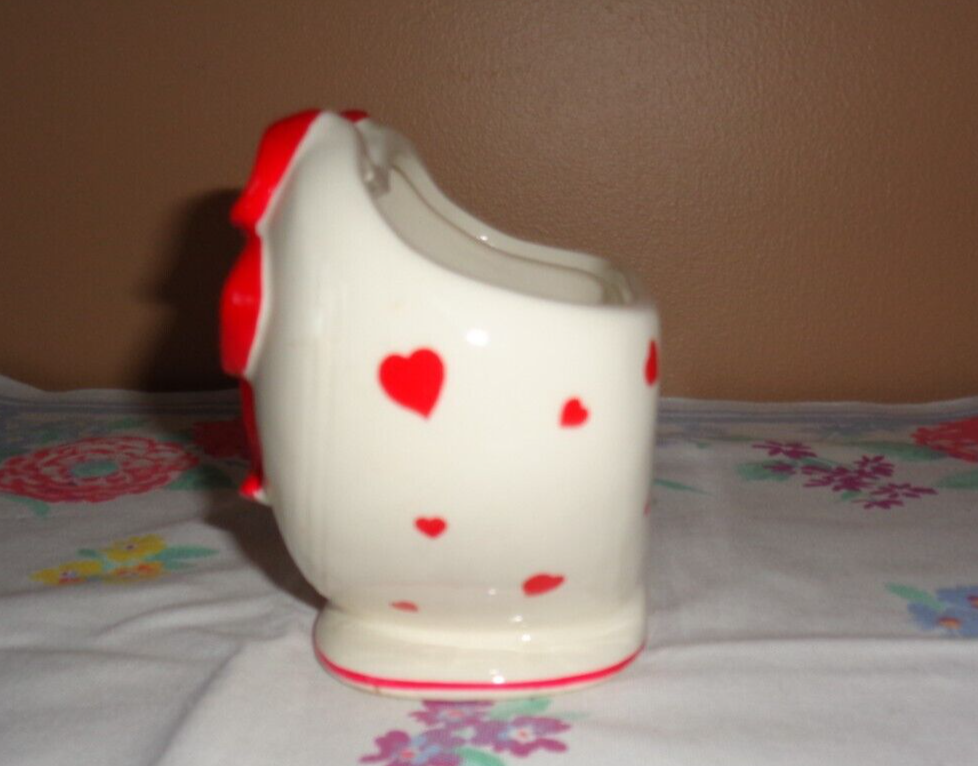 VINTAGE LEFTON VALENTINE VASE I LOVE YOU HEART SHAPE RED BOW FOIL LABEL ...