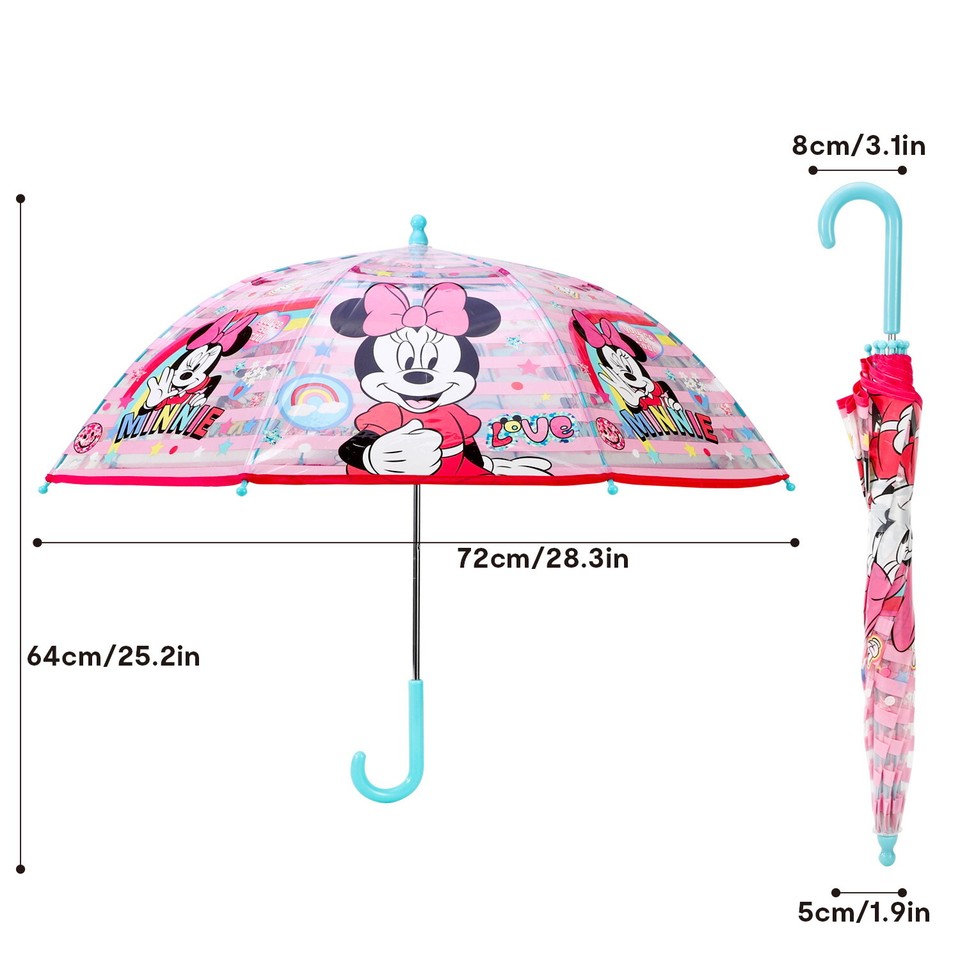 Minnie Mouse Umbrella Pink Dome Bubble Brolly Girls Kids Official ...
