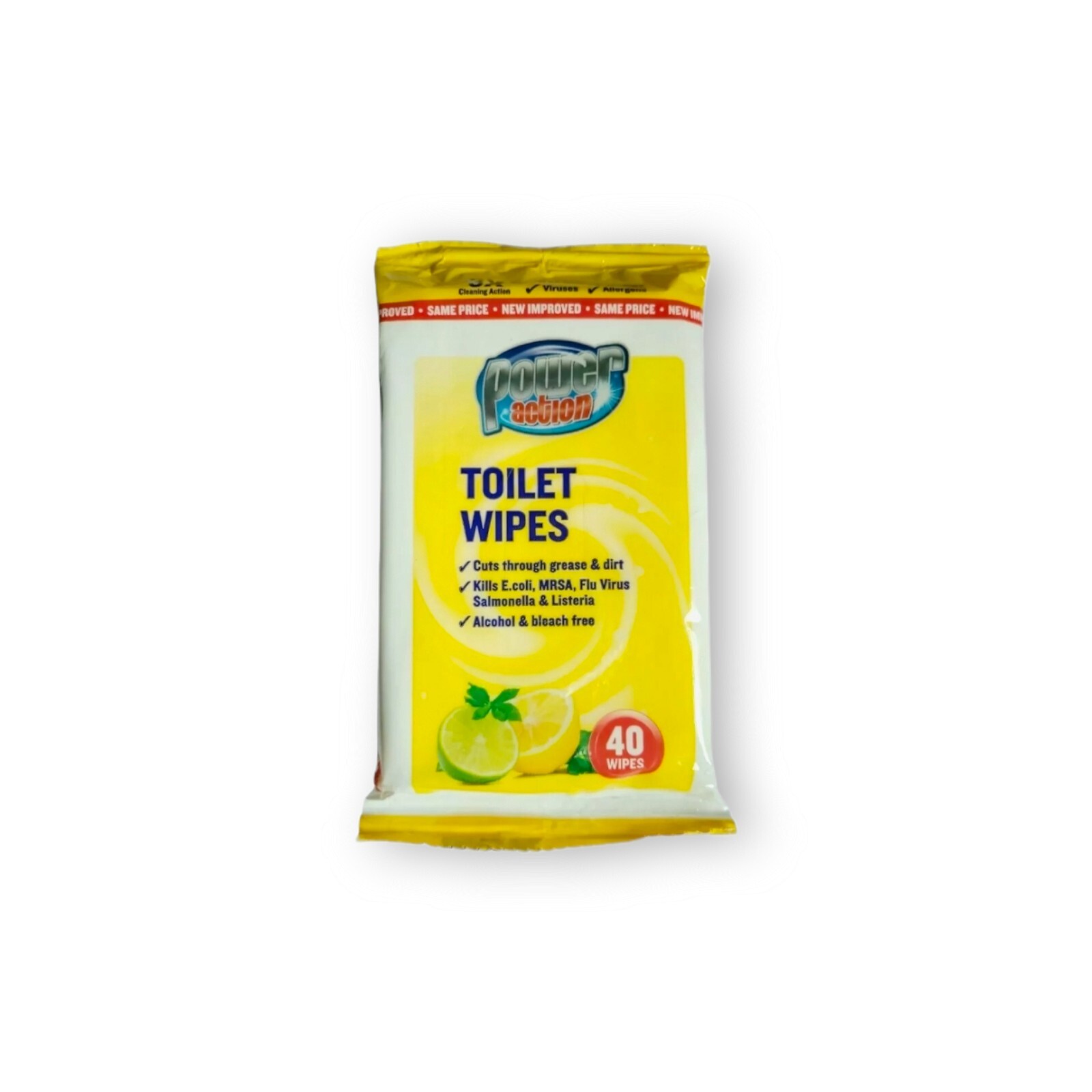 Flushable TOILET Cleaning wipes 8X 40 pack Power action Total 320 Lemon ...