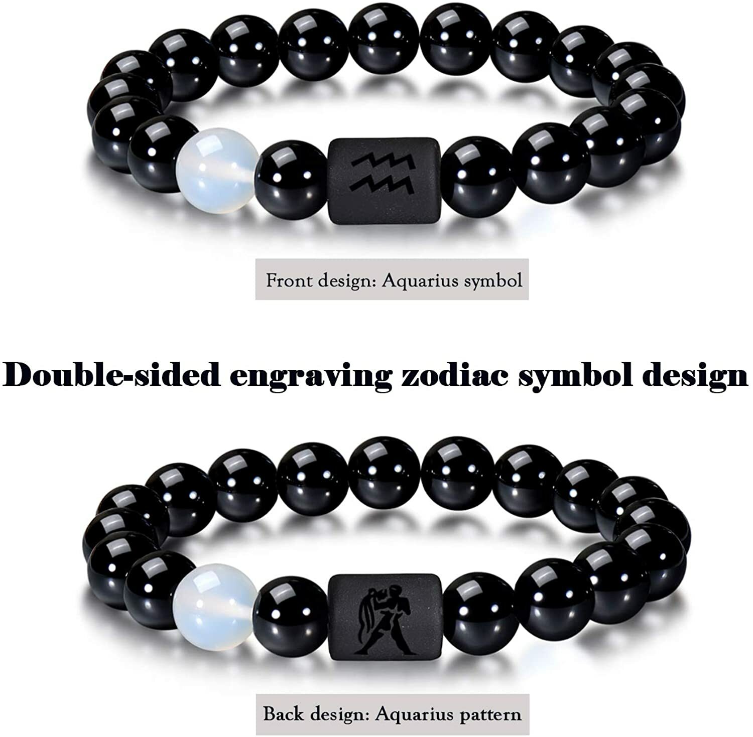 12 Horoscope Couple Bracelet Sign Black Onyx Beaded Constellations for ...