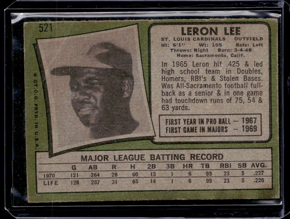 Leron Lee 1971 Topps #521 St. Louis Cardinals | eBay