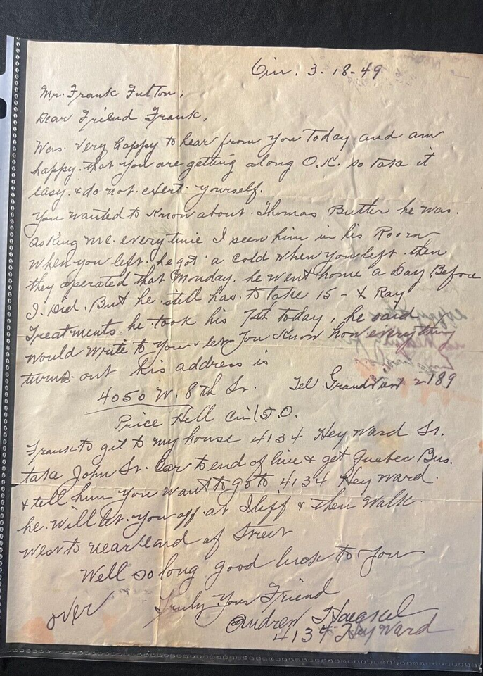 1949 Letter to Frank Fulton , Health , Directions - Friends ...