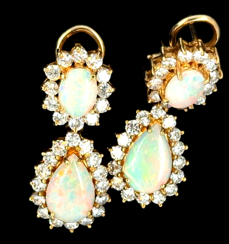 Vintage Estate 14k Yellow Gold Opal Pear Shape Tear Drop Earrings ...