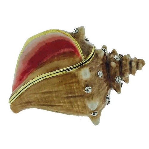 Conch Seashell Bejeweled Enamel Jewelry Trinket Keepsake Box Container ...