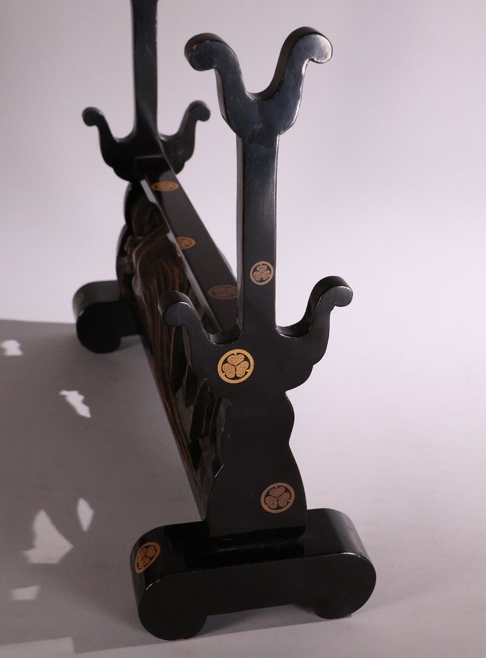 Japanese Samurai Sword Rack Stand Genbu Carving Tokugawa KATANA-KAKE ...