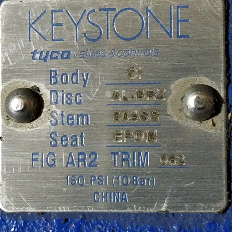 Keystone 18" AR2 Butterfly Valve, CI Body, AL-BRZ Disc, 304SS Stem ...