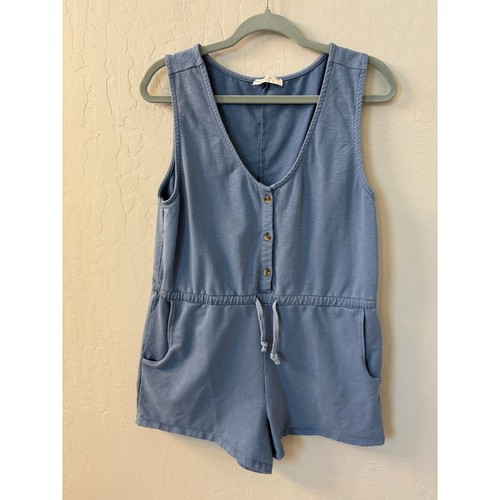 Natural by Known Supply Rowan Romper Steel Blue Sleeveless Button Up Sz ...