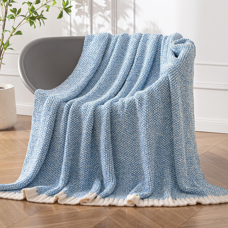 Super Soft Throw Blanket for Couch, Blue Cozy Fluffy Warm Blankets Knit ...