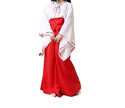 Japanese Woman's Kimono MIKO costume JYUBAN Red HAKAMA SET Shinto ...