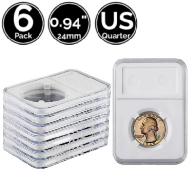 6 Pack 24mm Slab Coin Snap Holders For US Quarter w/ Flexible Variation ...