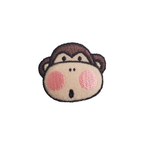 Iron On Applique Embroidered Patch Puffy Monkey Face Head Pink Cheeks ...