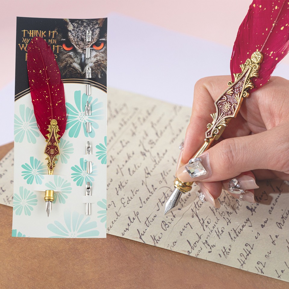 Retro Feather Dip Pen Set Vintage Quill Pen Elegant Style Calligraphy ...
