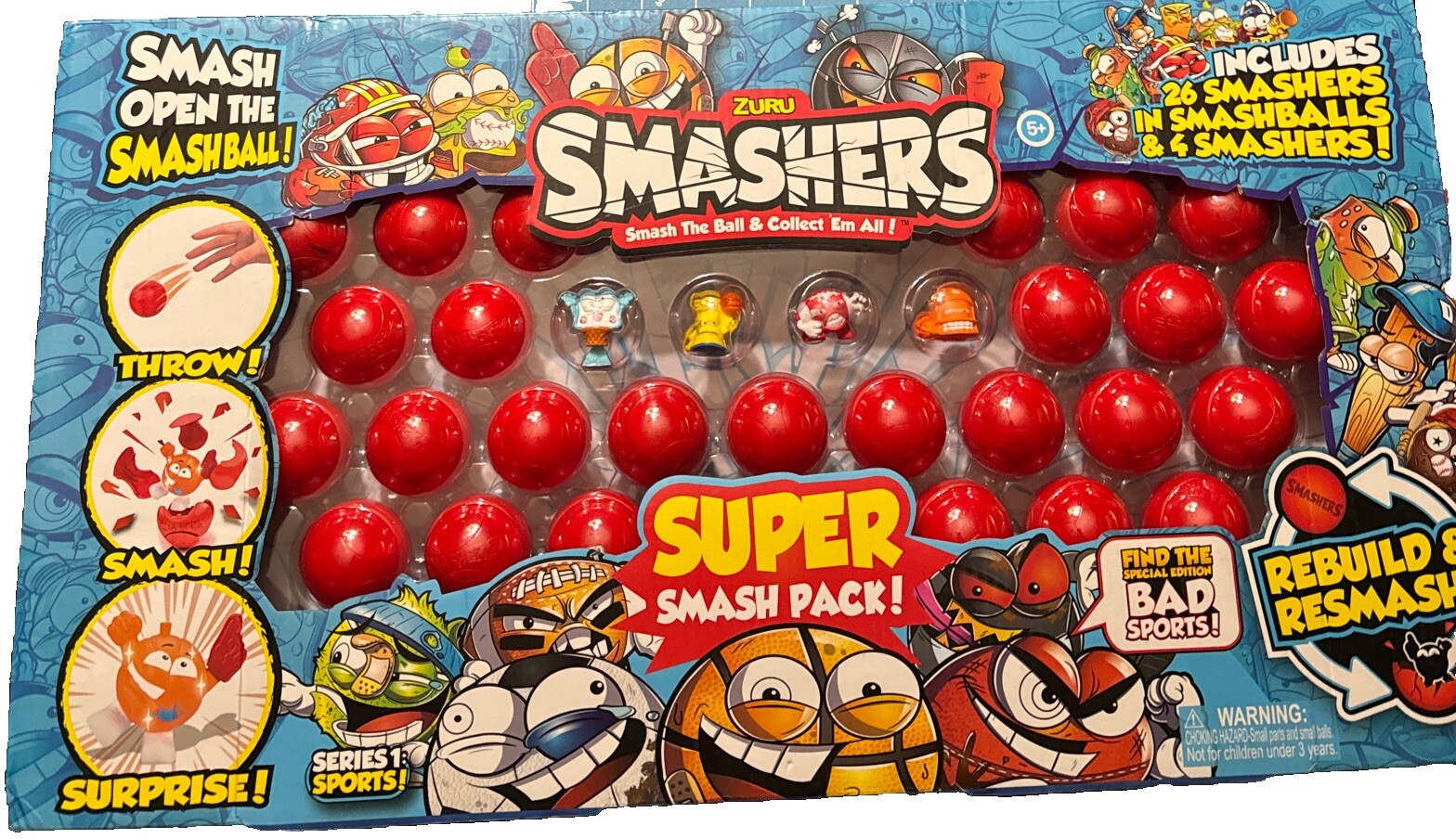 Zuru Smashers Super Smash Pack 30 Smashers Series 1 Sports Sealed Box ...